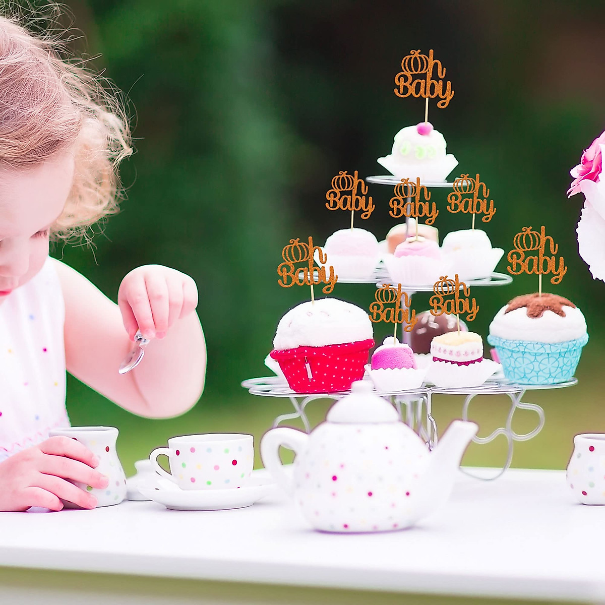 Gyufise 24Pcs Pumpkin Oh Baby Cupcake Toppers Orange Glitter Fall Theme Cupcake Picks Pumpkin Themed Baby Shower Birthday Thanksgiving Halloween Party Cake Decorations Supplies