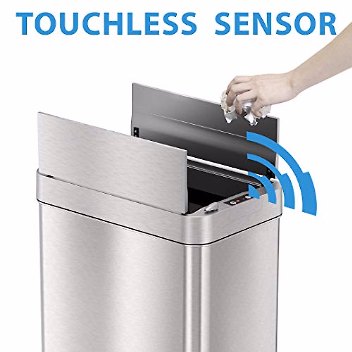 iTouchless Wings-Open Sensor Trash Can with AbsorbX Odor Filter & Pet-Proof Lid 68 Liter Automatic Touchless Kitchen Garbage Bin, Stainless Steel, 18 Gallon
