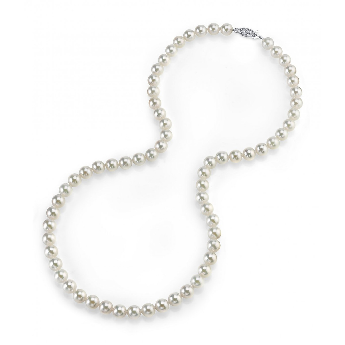 The Pearl Source 14K Gold 5.0-5.5mm Round Genuine White Japanese Akoya Saltwater Cultured Pearl Necklace in 20" Matinee Length for Women