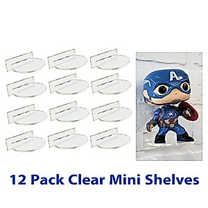 Clear Plexiglass Wall Stand, Stick On, Single Shelf No Nails or Screws, 12 pack