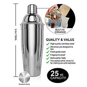 Bokhot Bartender Kit, 14 Piece Cocktail Shaker Set Stainless Steel Bar Tools with Rotating Stand, 25 oz Shaker Tins, Jigger, Spoon, Pourers, Muddler, Strainer, Tongs, Bottle Stoppers, Opener, Recipes