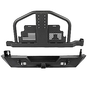 cciyu Texture Black Rear Bumper with and Tire Carrier and LED Lights Compatible for Jeep Wrangler JK 2007-2018