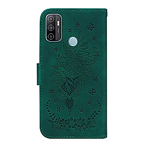 ONV Flip Case for Oppo A53 / Oppo A33 - Rose Butterfly Embossed Phone Case with Card Holder Lanyard Stand Case Leather Magnetic Wallet Cover for Oppo A53 / Oppo A33 [XT] -Green