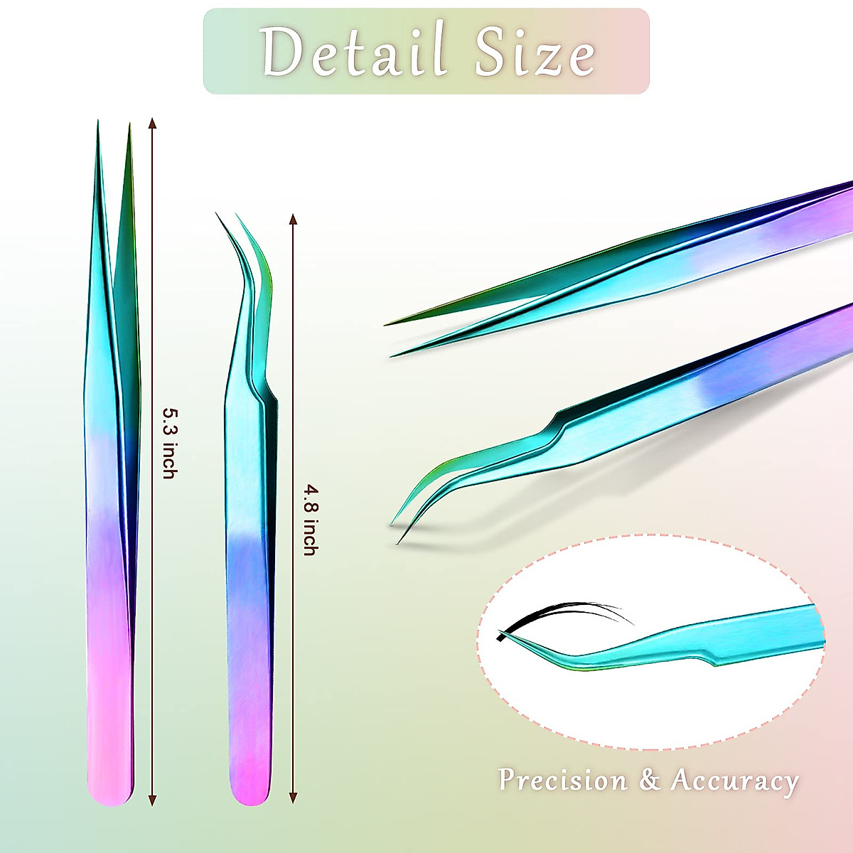 Mudder 6 Pcs Lash Tweezers Precision Eyelash Tweezers for Lash Extension, Straight and Curved Tip, Stainless Steel for False Volume Eyelash Application Tools(Laser)