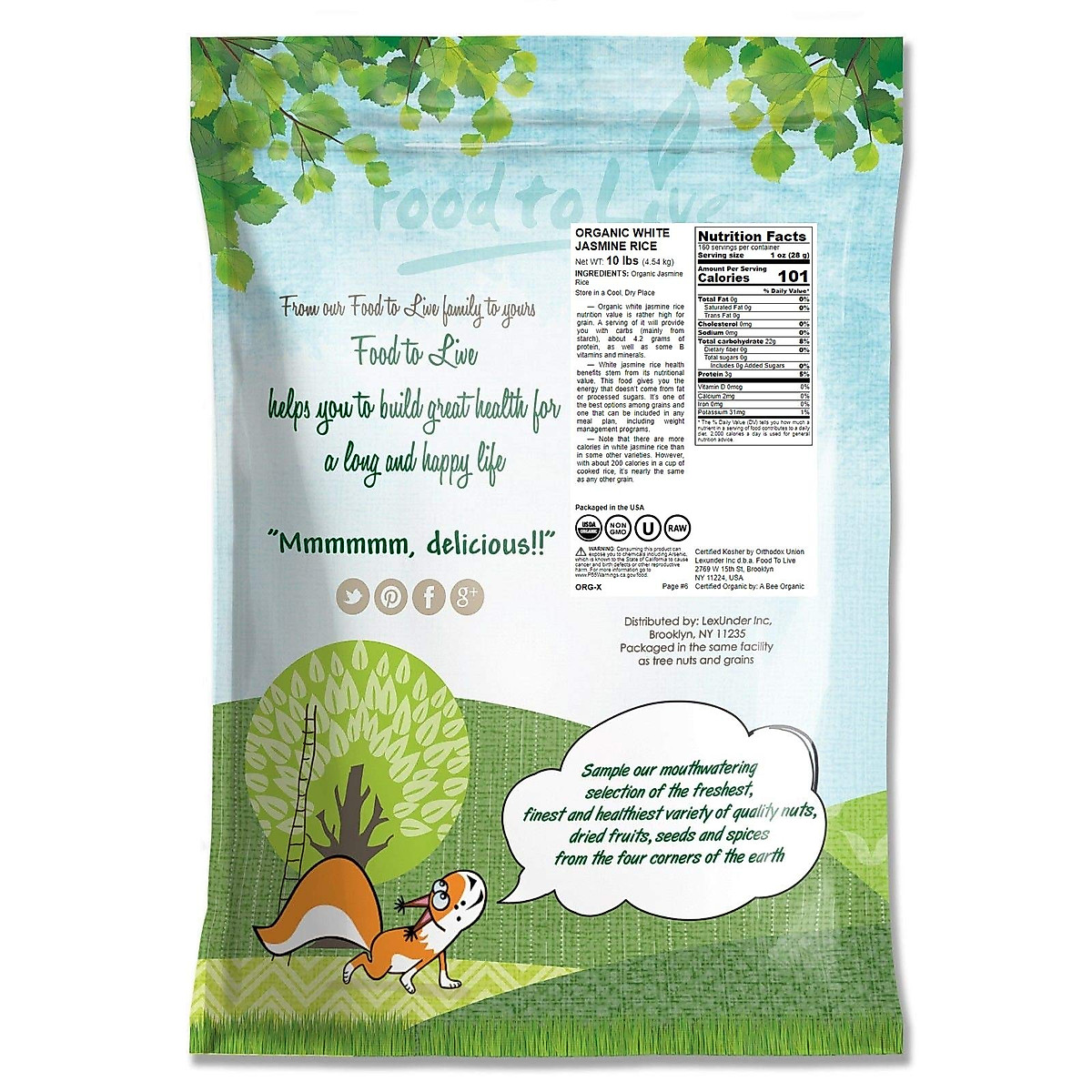 Food to Live - Organic White Jasmine Rice, 10 Pounds - Non-GMO, Long-Grain Rice Variety, Raw, Vegan