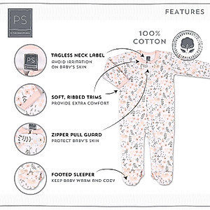 The Peanutshell Baby Sleepers for Girls Set of 3-0-3 Months Baby Clothes, Soft Cotton Girl Footed Pajamas, Newborns & Infants Clothes Gift Set - Flower Pink