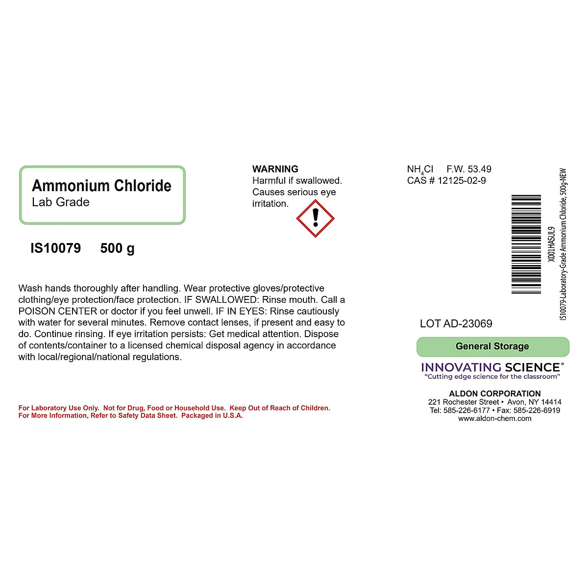 ALDON Innovating Science Laboratory-Grade Ammonium Chloride, 500g - The Curated Chemical Collection