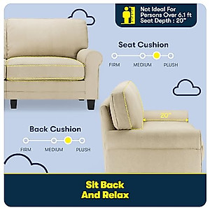 Serta Copenhagen Rolled Arm, Easy Care Polyester, Soft Pillow Back, Pocket Coil Seat Cushions, Removable Covers, Loveseat or Couch for Small Spaces, Living Rooms or Bedrooms, 73" Sofa, Tan