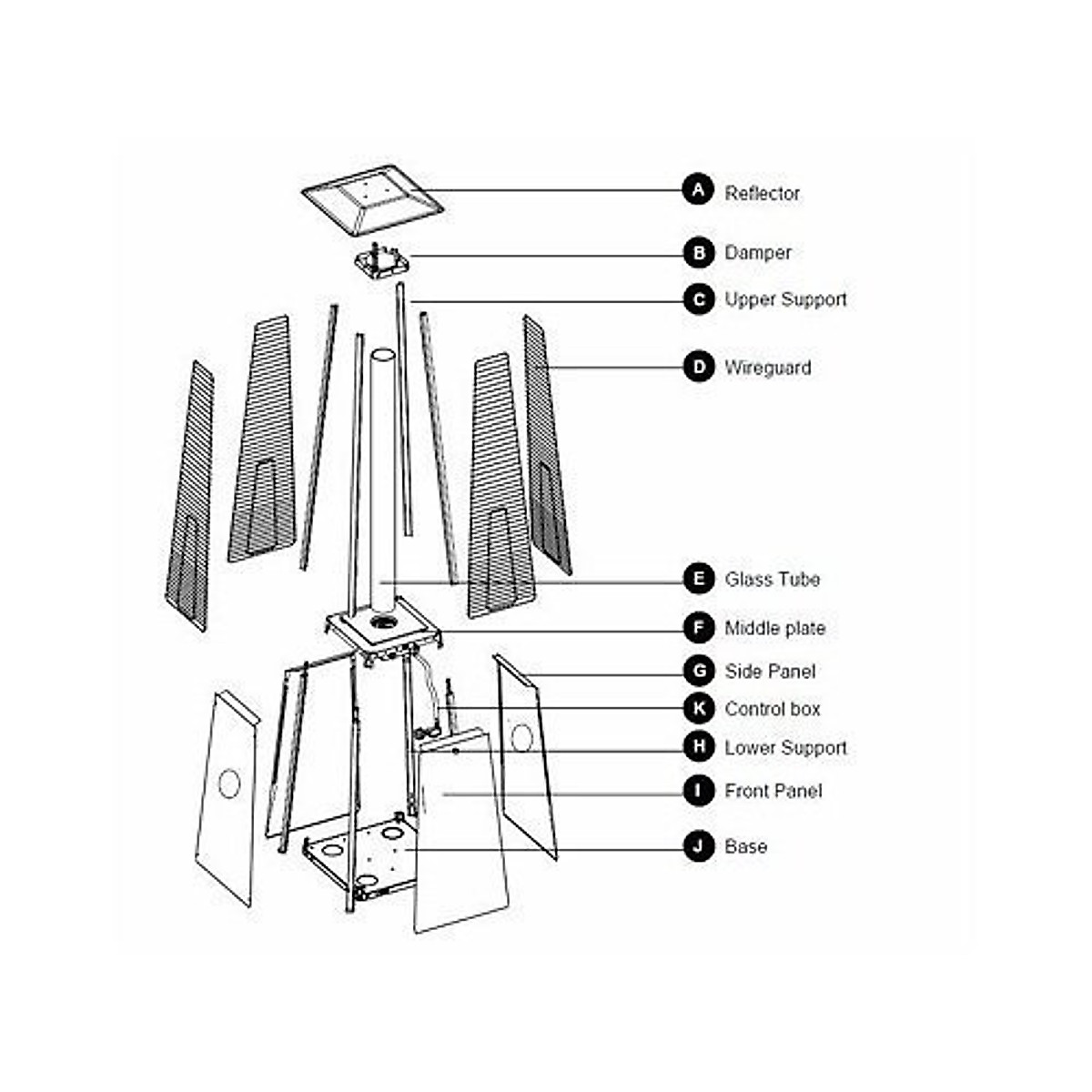 Golden Flame 1-PC Glass Tube Replacement for 4-Sided Tall Pyramid Flame Style Patio Heaters