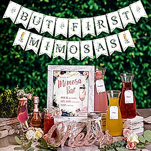 Rustic Boho Mimosa Bar Kit - Vintage Floral Bohemian Mothers Day Brunch Decor w/Pink Burgundy Flowers Lace Rose Gold Bridal Shower Decoration Supplies Baby Girl Birthday Bubbly Banner Sign Set (Boho)