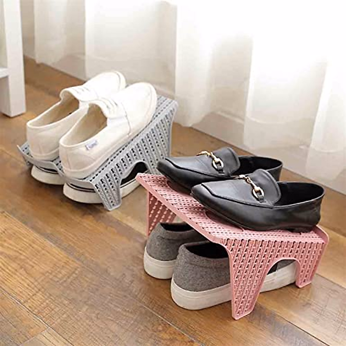 MACIMO Shoe Hanger Footwear Support Rack Space Saving Double Layer Plastic Space Saver Holder (Color : D)
