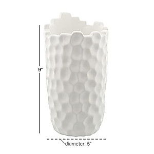 Deco 79 Porcelain Vase with Hammered Texture, 5" x 5" x 9", White
