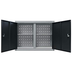 Tidyard Wall Mounted Tool Cabinet with Adjustable Storage Shelves and Euro Holes Industrial Style Lockable Metal Tool Storage Unit for Workshop Garage 31.5 x 7.5 x 23.6 Inches (W x D x H)