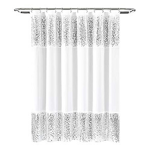 Lush Decor 1 Shimmer Sequins Shower Curtain | Chic Sparkle Design for Bathroom, 70” x 72”, Silver and White, 70" x 72"