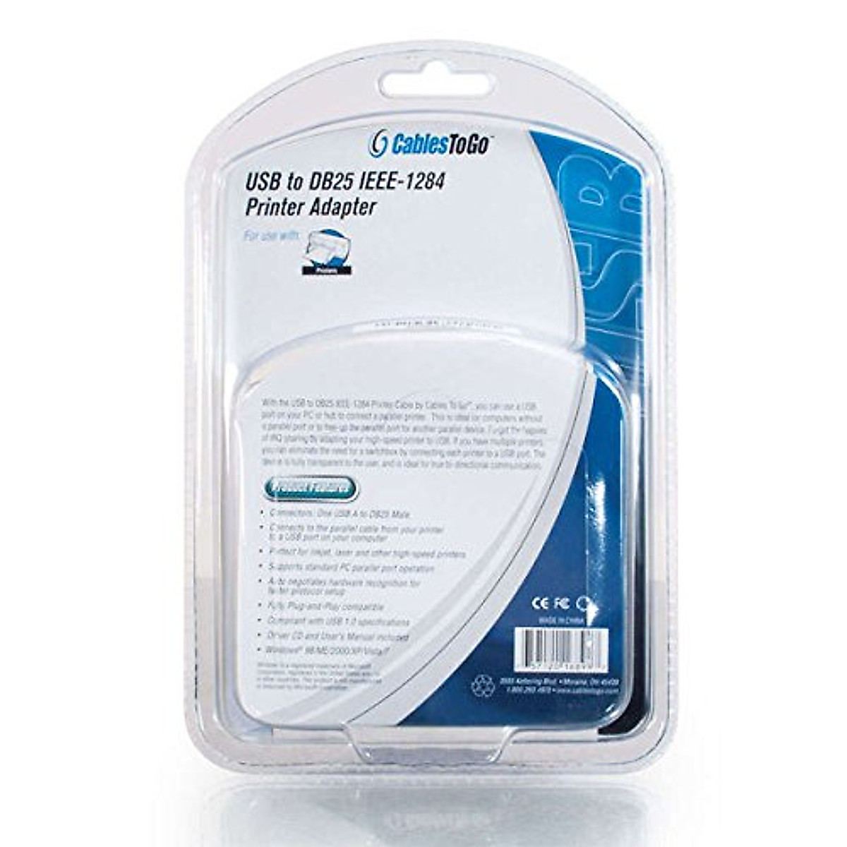 C2G Legrand USB to DB25 Cable, Adapter Convert Cable, 6 Foot USB to Parallel Printer Cable, Printer Adapter Cable, Beige and Blue Printer Adapter, 1 Count, C2G 16899