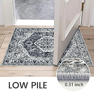 KOZYFLY Small Area Rug 2x3 Ft Rugs for Entryway Washable Boho Entry Rug Non Slip Door Mat Indoor Entrance Grey Faux Wool Vintage Printed Kitchen Rug Throw Rugs for Entrance Kitchen Bathroom