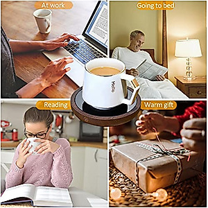 Mug Warmer, KRGMNHR Coffee Warmer for Desk Auto Shut Off, 3-Temperature Settings, Wax Melt Warmer Heating Plate (Up to 180° F), Wood Grain