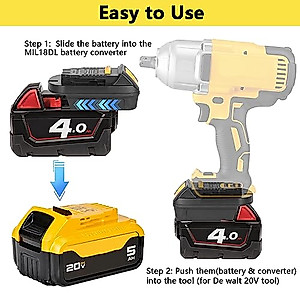 JYJZPB Battery Adapter MIL18DL Converter for Dewalt to Milwaukee Battery Adapter, Compatible for Milwaukee 18V M18 Lithium Tool Battery for Dewalt 20V Cordless Tools