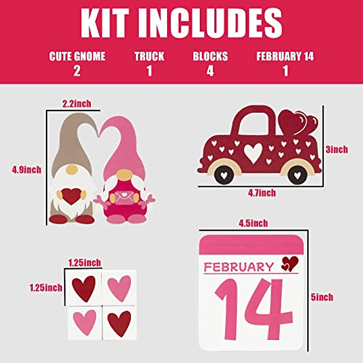 Valentines Day Decor-8PCS Valentines Day Decorations for The Home-Wooden Sign,Cute Gnome,Love Heart Blocks for Farmhouse Tiered Tray Decor and Table Decor