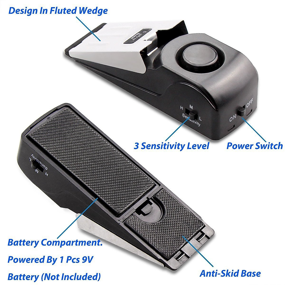 Door Stop Alarm Door Stopper Security System Doorstop Safety Tools with 120 dB Siren Great for Home Travel Apartment or Dorm (Pack of 2)