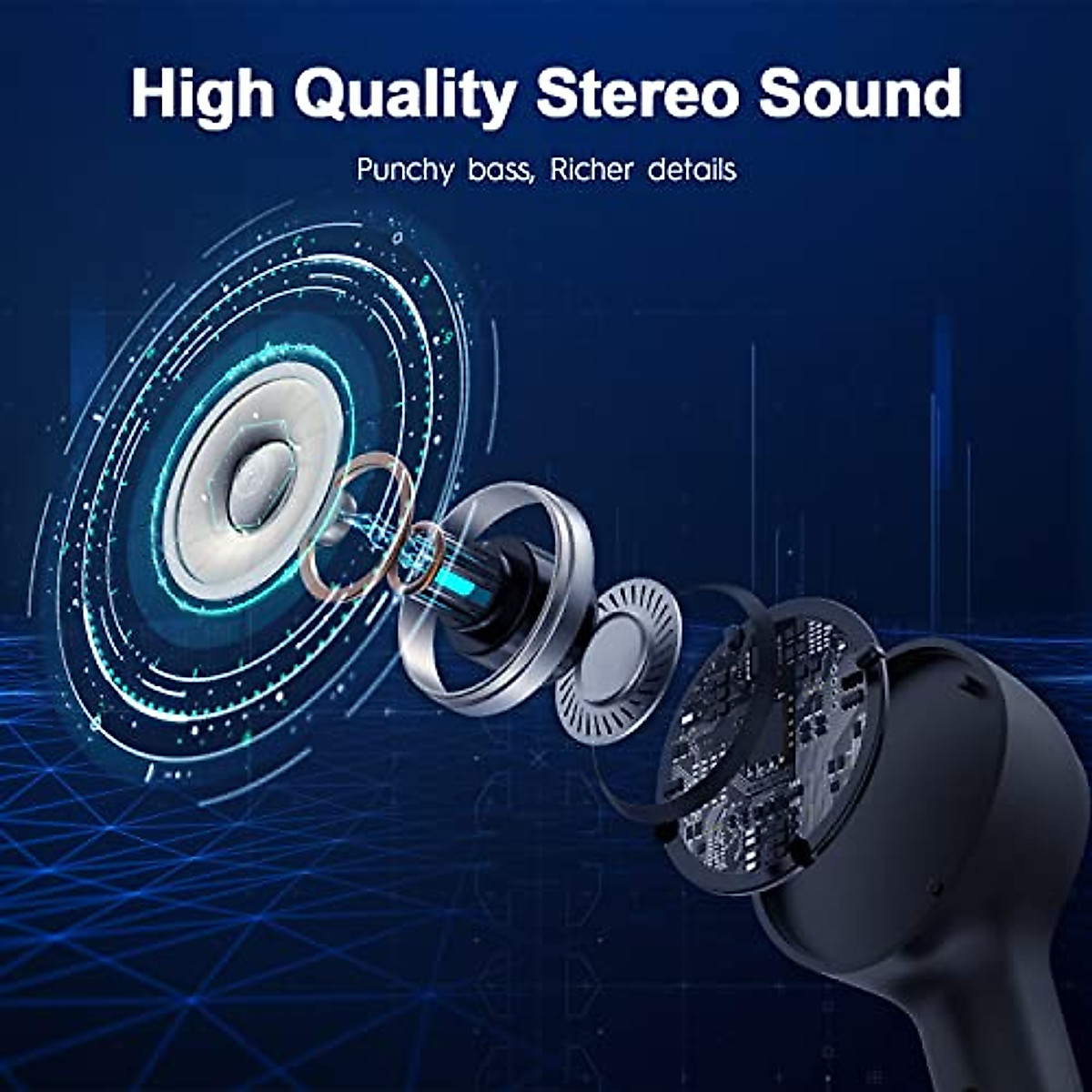 Tecno Wireless Bluetooth Earbuds, 25H Bluetooth Headphones with Microphone, IPX5 Waterproof Wireless Headphone with 4 Mics, High-Fidelity Stereo Bluetooth Earphones for Sports and Work,GE1
