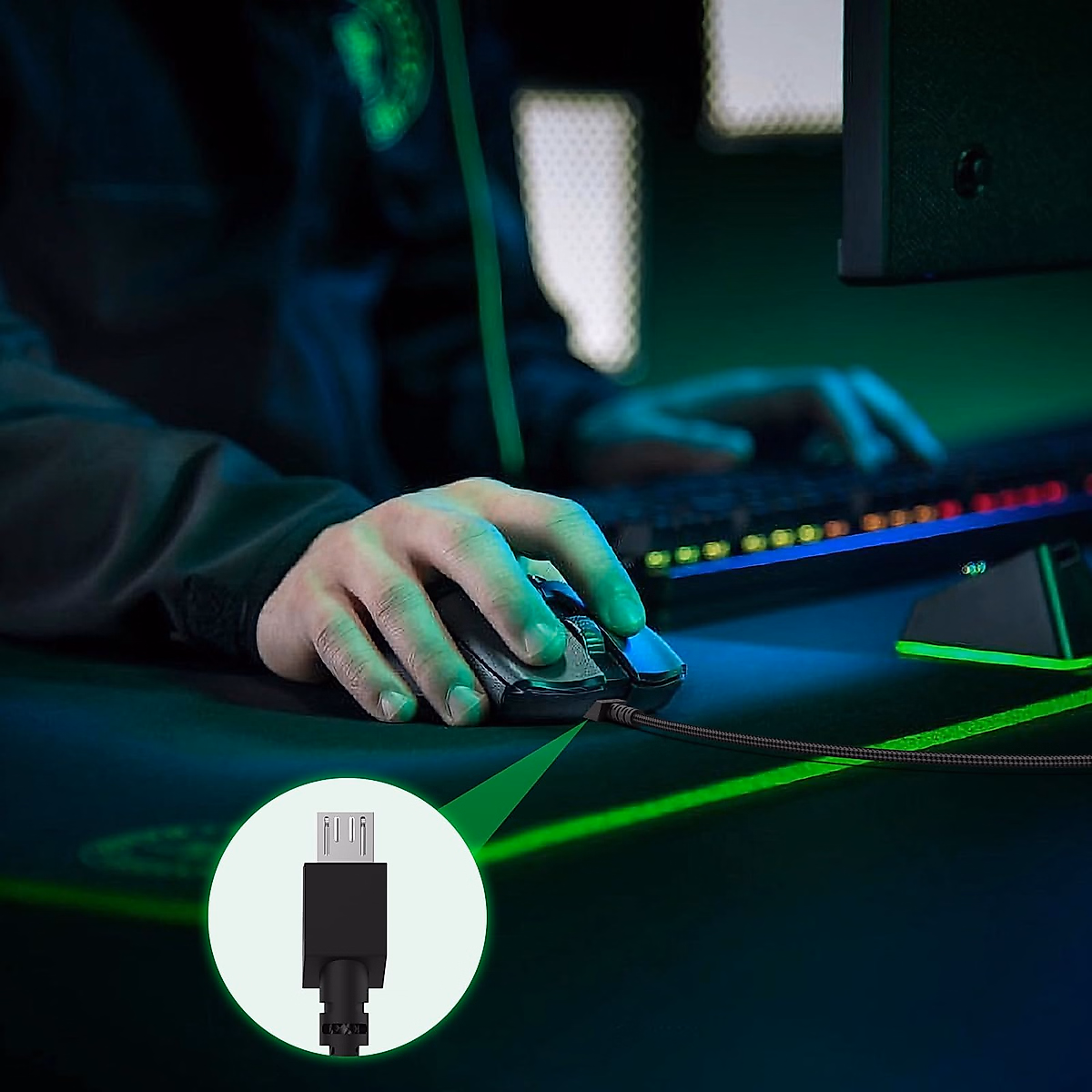 Alitutumao Viper Ultimate Braided Mouse Charging Cable USB Micro Cord Compatible with DeathAdder V2 Pro, Razer Naga Pro, Naga Pro 20000 DPI, Basilisk, Viper Ultimate Wireless Gaming Mouse