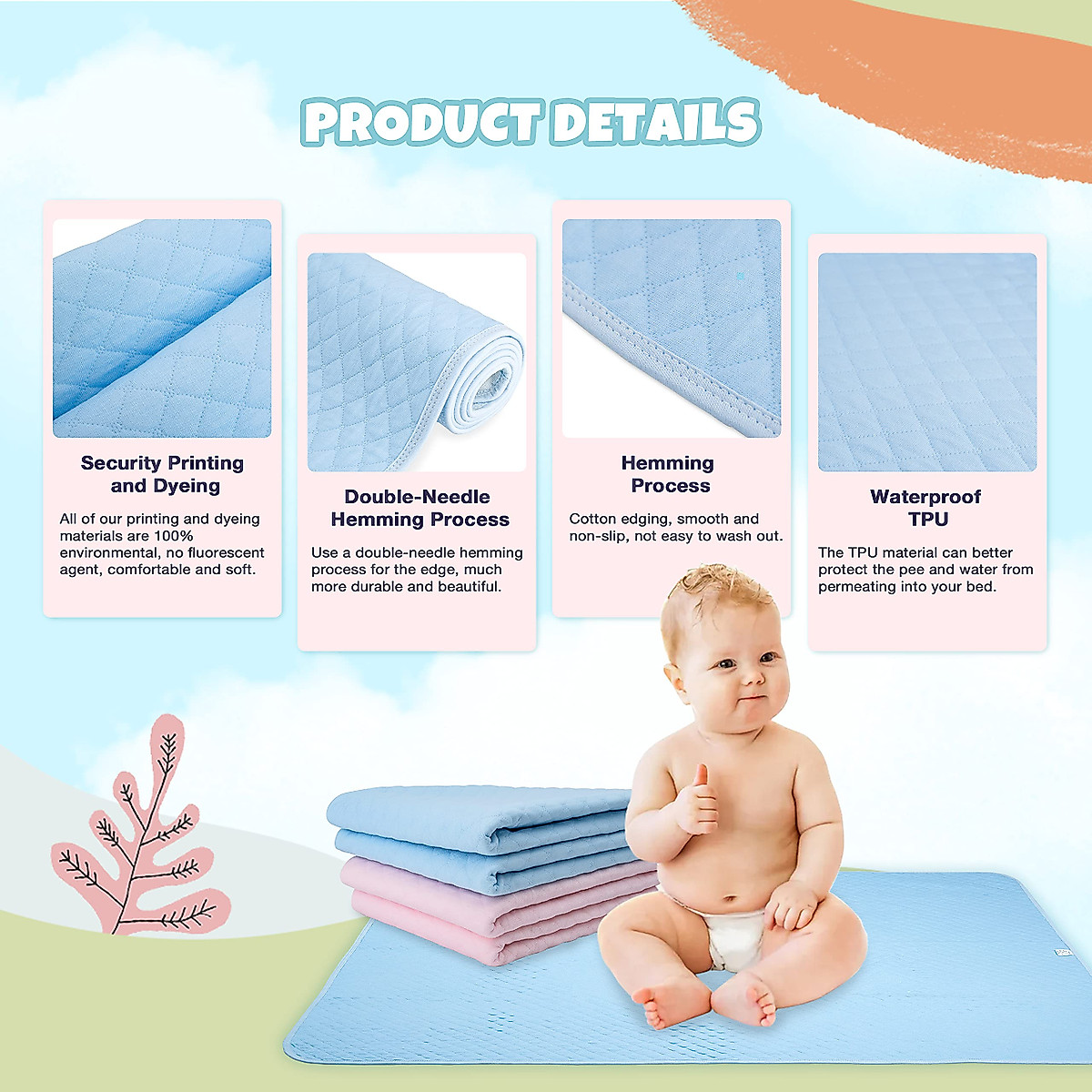 [Upgrade] CLOVERCAT 2 Pack Large Size 35x27” Bed Pads Washable Waterproof Mattress Protector, Reusable Incontinence Pee Pads for Bed Wetting Toddlers, Adults, Elderly, Women or Kids, Children