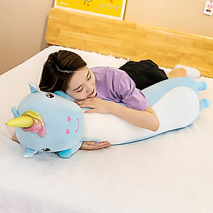 Unicorn Plush Pillow: Soft 27.5" Large Hugging Stuffed Animal Toy for Kids, Girls - Blue (Baby Shower, Birthday, Valentine)