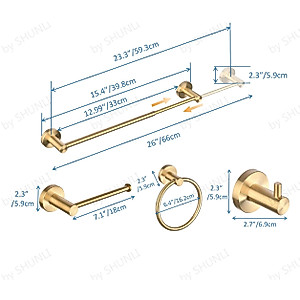 SHUNLI 5-Piece Bathroom Hardware Accessories Set Matte Black (Towel Bar Adjustable 16” to 26”, Toilet Paper Holder, Towel Ring, 2 PCS Towel Hook) Wall Mounted, SUS304 Stainless Steel