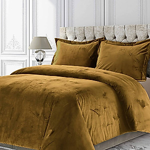 Sheets N More - Luxurious Velvet Duvet Cover Set, Soft Comforter Cover for All Season 3 Piece – Comforter Cover,Gold-Oversized King (98'' x 120'')