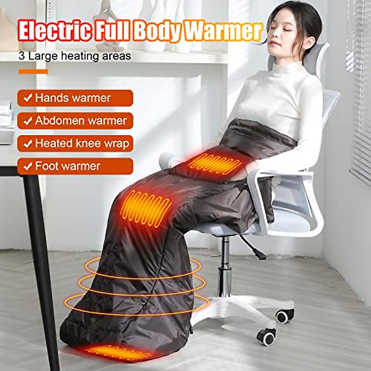 Heated Leg Warmer & Hand Warmer, Electric Lower Body Heated Wrap Therapy Wearable Heating Blanket for Circulation, Foot Warmer Under Desk, 6 Heat & 7 Timer Settings