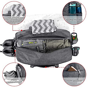 Sports Gym Bag with Wet Pocket & Shoes Compartment, Travel Duffel Bag for Men and Women Lightweight, Gray