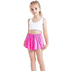 BOOPH Girls Flowy Shorts Athletic Butterfly Shorts Girls with Inner Pockets for Running Tennis Rose Red 13-14Y