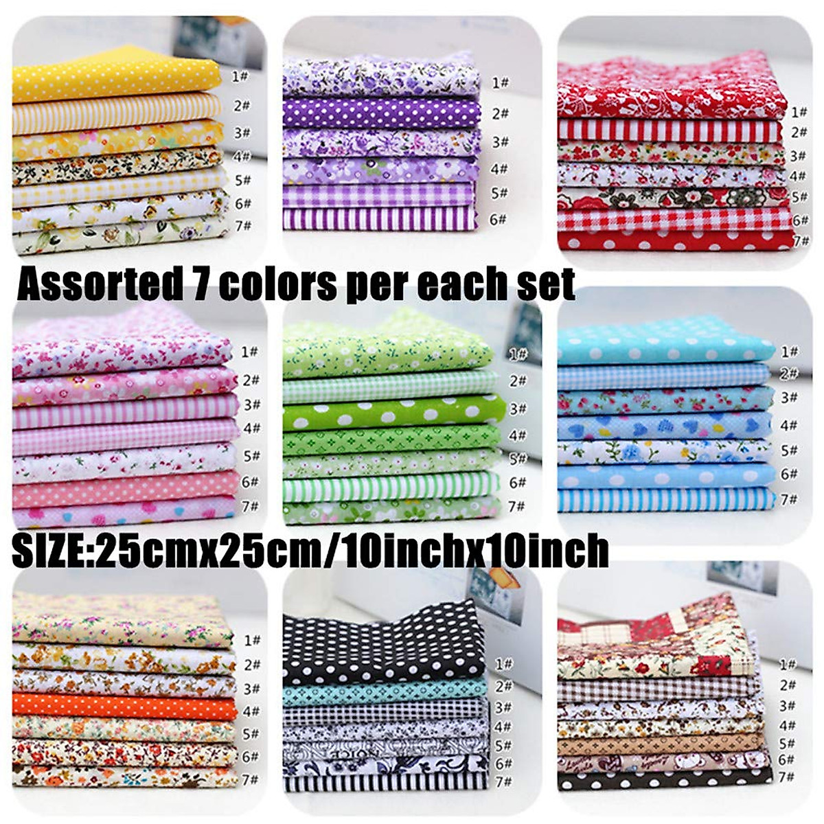 MSCFTFB 14 Pieces Assorted 7 Designs Square Fabric Bundles Sewing Square Patchwork Precut Fabric Scraps for DIY Quilting Applique Doll Dress Making (Red)