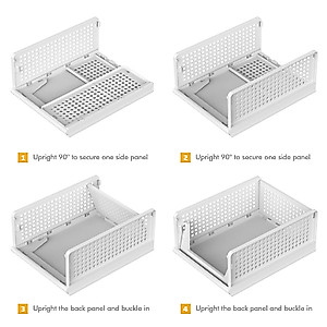 UAK 4 Pack Stackable Plastic Storage Basket for Closet Wardrobe Organizer and Storage Bin Sweater Drawer Shelf Storage Container for Cupboard Kitchen Bathroom Office Bedroom (4L)