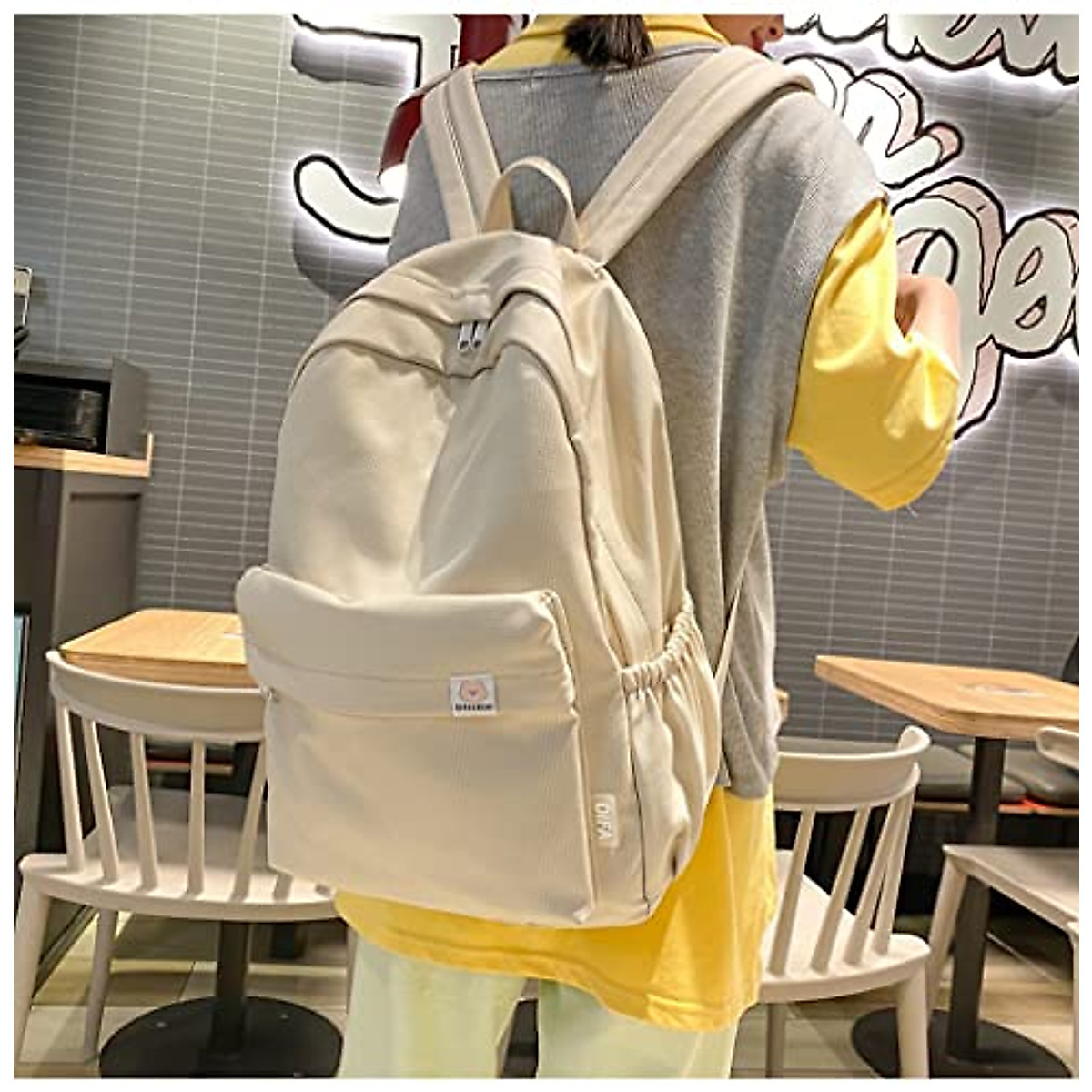 Sage Green Backpack for School, Aesthetic Backpack, Large-capacity Casual Rucksack Kawaii Backpack for Teen Girls (White)