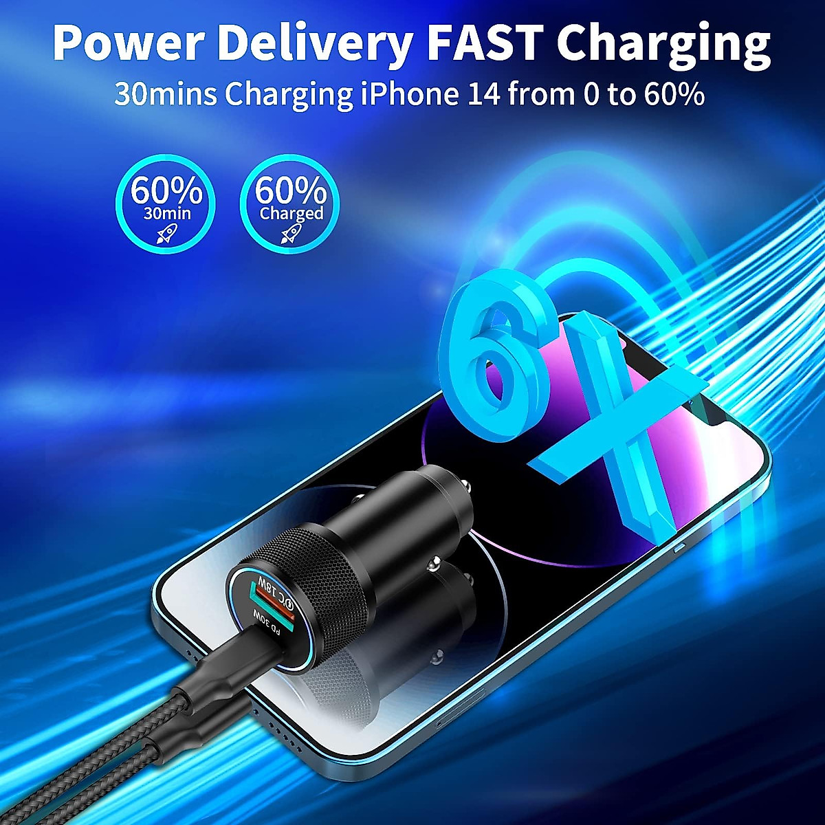 [Apple MFi Certified] iPhone Fast Car Charger, Veetone 48W Dual Port USB C Power Delivery All Metal Car Adapter with 2 Pack Lightning Braided Cable, PD/QC3.0 Car Quick Charging for iPhone/iPad/Airpods