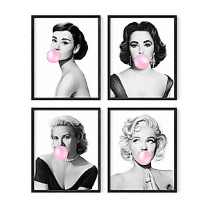 HAUS AND HUES Celebrity Wall Art Pop Art Wall Decor - Set of 4 Fashion Wall Art | Audrey Hepburn Poster, Marilyn Monroe Wall Art, Grace Kelly Poster, Elizabeth Taylor Pop Art Posters UNFRAMED 8"x10"