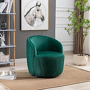 INMOZATA Swivel Chair,Velvet Fabric Barrel Chair for Small Space,Modern Accent Chairs for Living Room,Green