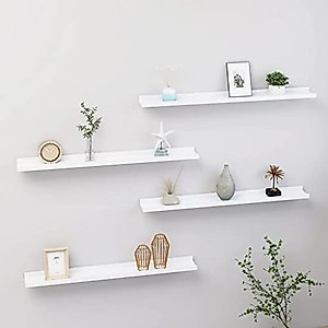 SunshineFace 31 Inch Long Floating Shelves for Wall Mounted, MDF Picture Ledge Floating Shelf Set of 4, Wall Shelves for Bedroom, Living Room, Office, Nursery, Kitchen Storage(White, 31.5"x3.5"x1.2")