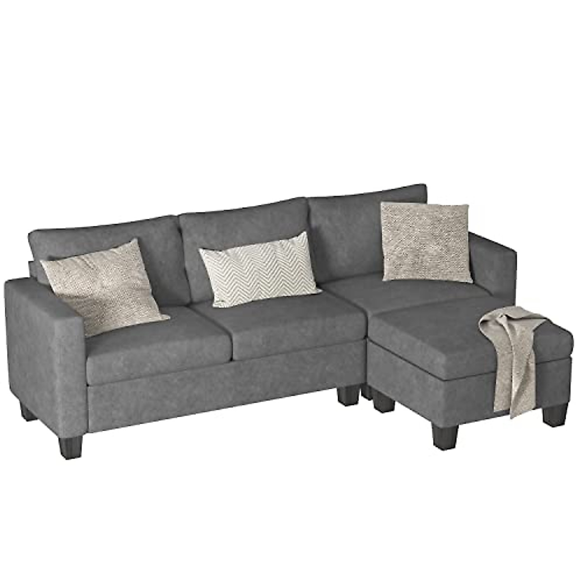 YESHOMY Convertible Sectional Sofa, L-Shaped Couch with Soft Seat and Modern Cotton Fabric for Small Space, Living Room Settee with Comfortable Backrest, Dark Gray