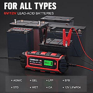 GOOLOO S4 4 Amp Car Battery Charger Automotive, 6V/2A 12V/4A Smart Trickle Charger Maintainer with Supply Mode, Automatic Motorcycle Battery Charger for Truck Lawn Mower RV Boat Lead-Acid Battery