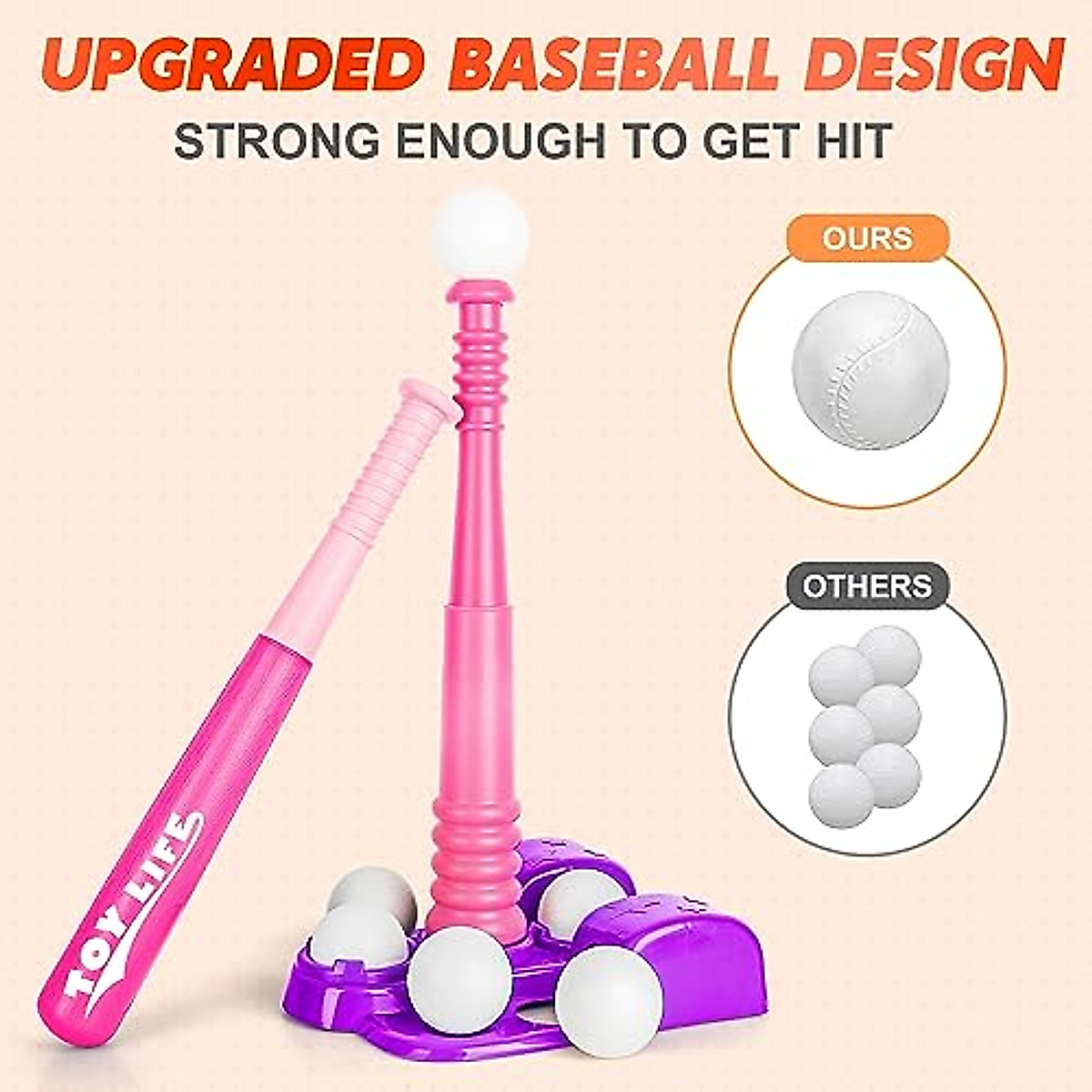 TOY Life Tball Set for Kids 3-5 T Ball Set Baseball Tee Toddler Girls T Ball Sets for Kids 5-8 Tball Bat Tee Ball Sets for Kids 3-5 Tball Set for Toddlers Outdoor Toddler Toys 6 T-Balls Glove