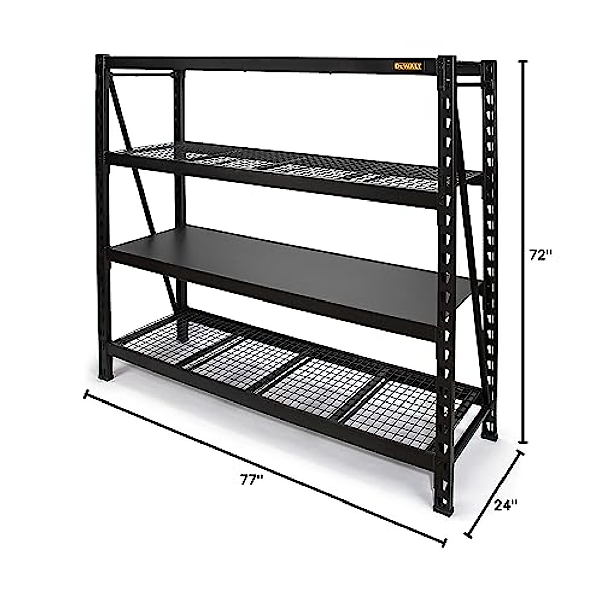 DEWALT 41660 DXST10000BLK 4-Shelf Industrial Storage Rack - 77”W x 24”D x 72”H, Black