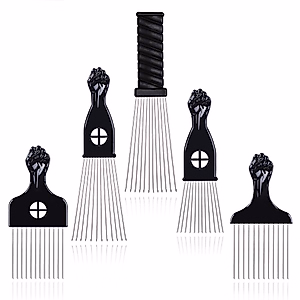 Hair Pick - BIGEDDIE 5 Pcs Metal Picks for Hair, Afro Pick Combs for African American Hair Styling, Fist Hair Pick Comb for Women and Men Black