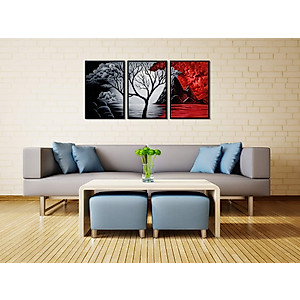 Wieco Art Large Size Framed Art Canvas Art Prints Wall Art the Cloud Tree Abstract Pictures Paintings for Bedroom Home Office Decorations Contemporary Artwork 3 Panels Black Frames