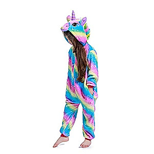 FuRobes Kids Polar Fleece Onesie Unicorn Pajamas Animal Christmas Halloween Cosplay Costume Rainbow Galaxy 8-10 Years Old