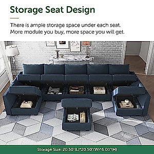 HONBAY Convertible Sectional Sofa Modular Couch with Reversible Chaise Velvet U Shaped Couch Sleeper Sectional Sofa Set with Storage Ottoman, Dark Blue