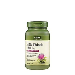 GNC Herbal Plus Milk Thistle 1300mg | Standardized Herb, Supports Healthy Liver Function, Vegetarian | 120 Caplets