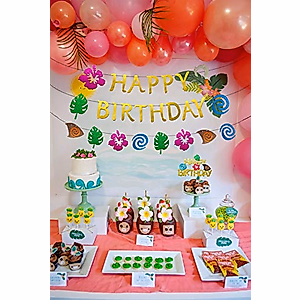 JeVenis Glittery Moana Birthday Banner Moana Cake Topper Moana Birthday Party Decoration Hawaiian Birthday for Tropical Luau Summer Party